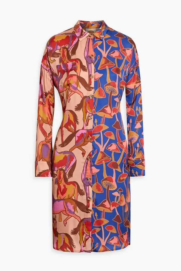 Farm Rio Printed Crepe De Chine Shirt - Blue