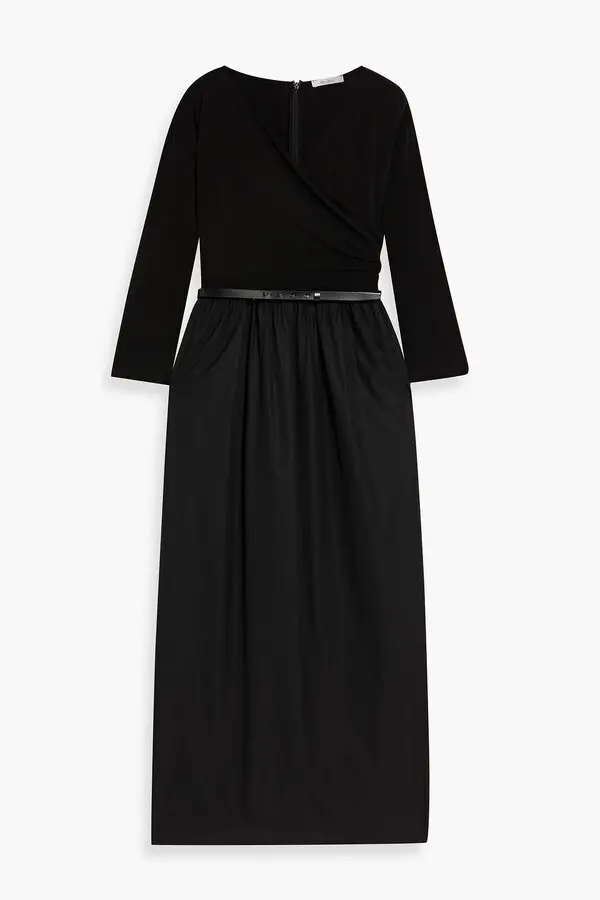 Max Mara Kaiser Belted Jerseypaneled Poplin Midi Dress - Black