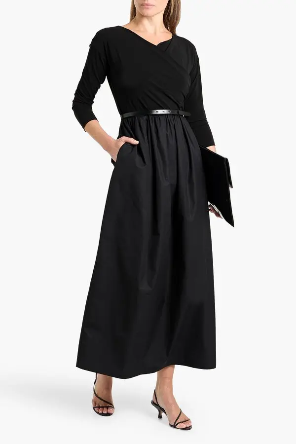 Max Mara Kaiser Belted Jersey-paneled Poplin Midi Dress