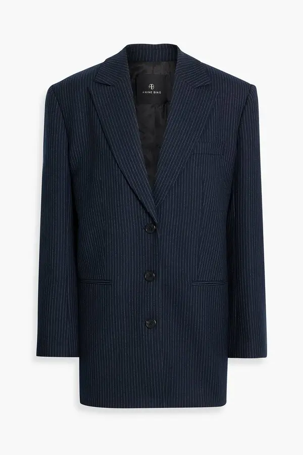 ANINE BING Declan Pinstriped Woolblend Twill Blazer - Navy