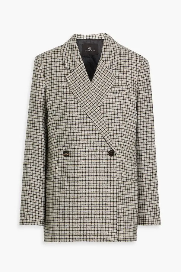 ANINE BING Kaia Doublebreasted Checked Woolblend Tweed Blazer