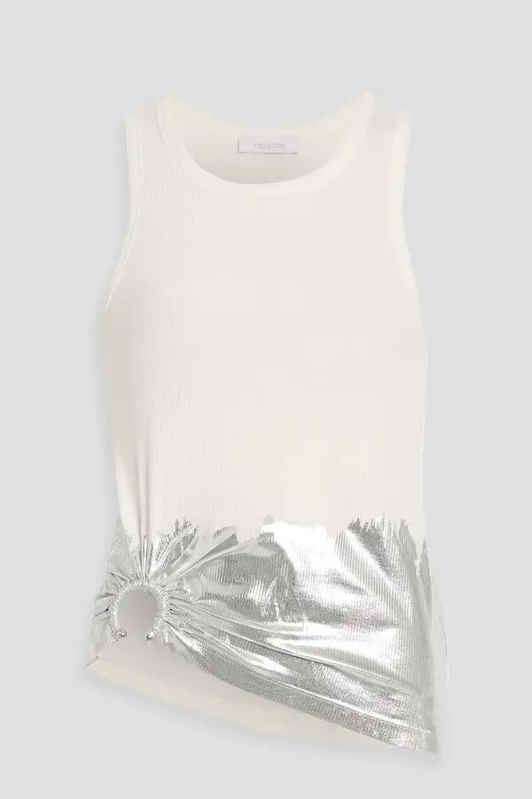 Rabanne Metallictrimmed Cottonblend Jersey Tank - Ivory