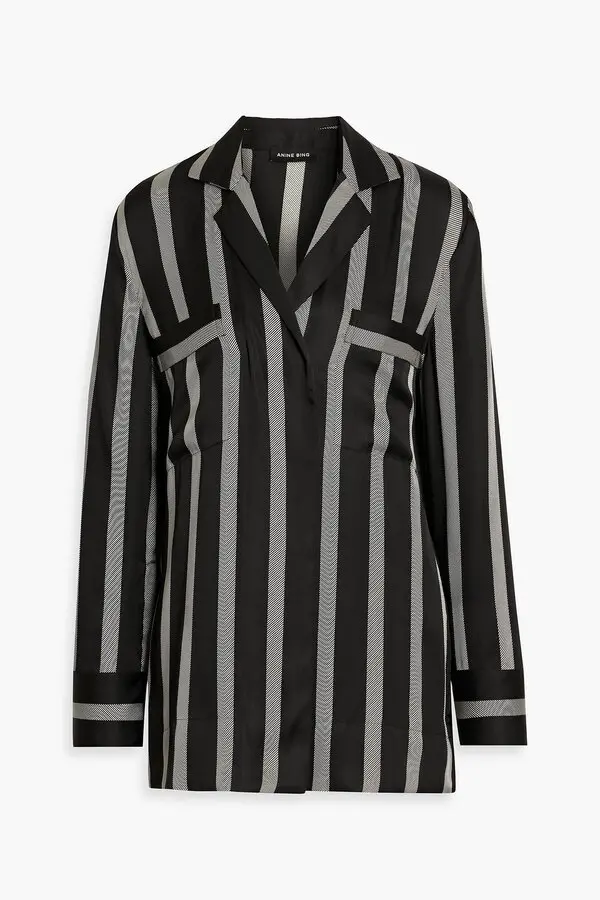 ANINE BING Lynette Striped Silkblend Satin Shirt - Black