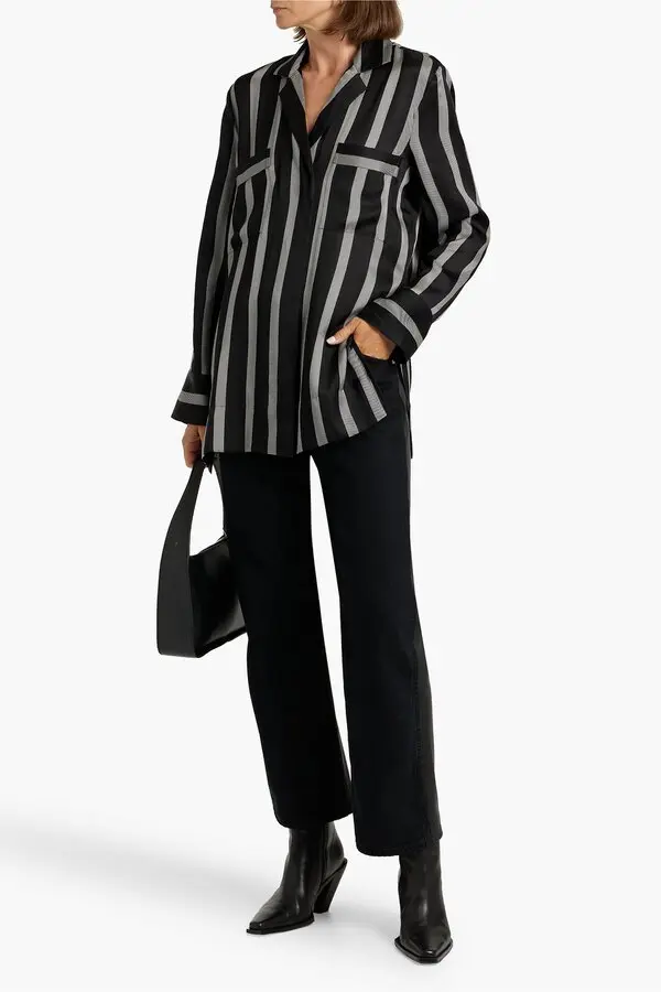 ANINE BING Lynette Striped Silk-blend Satin Shirt