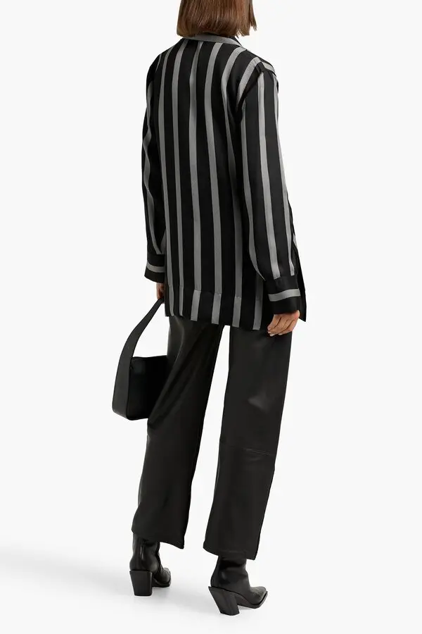 ANINE BING Lynette Striped Silk-blend Satin Shirt