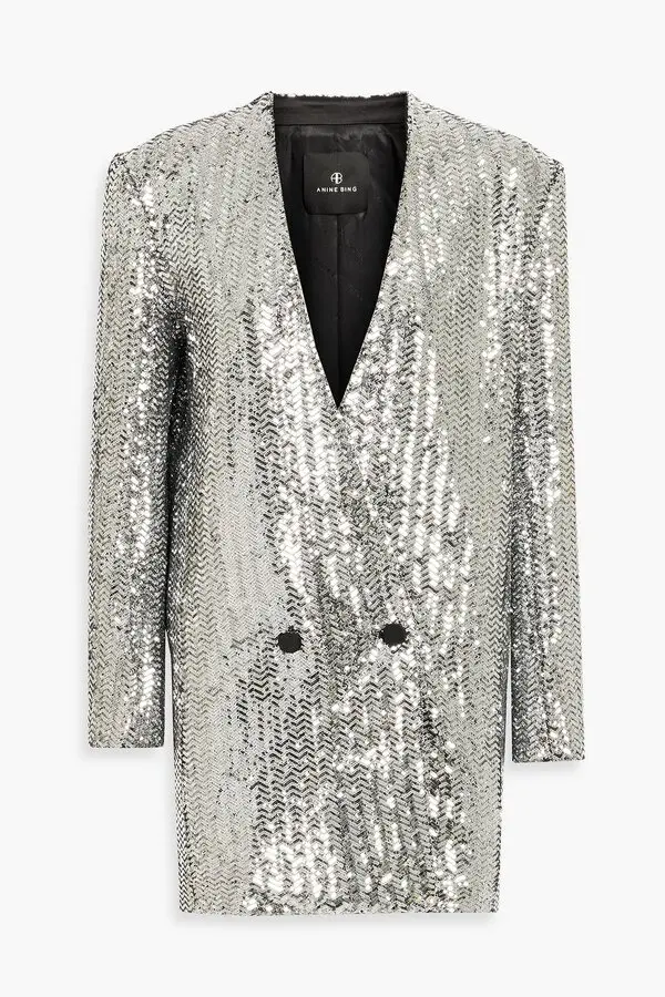 ANINE BING Veneda Sequined Tulle Mini Tuxedo Dress