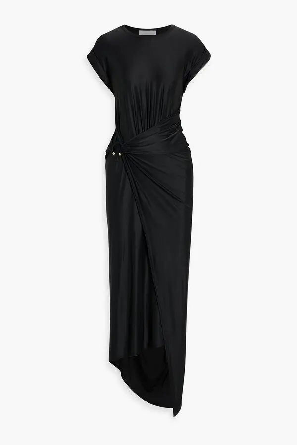 Rabanne Asymmetric Embellished Satinjersey Maxi Dress