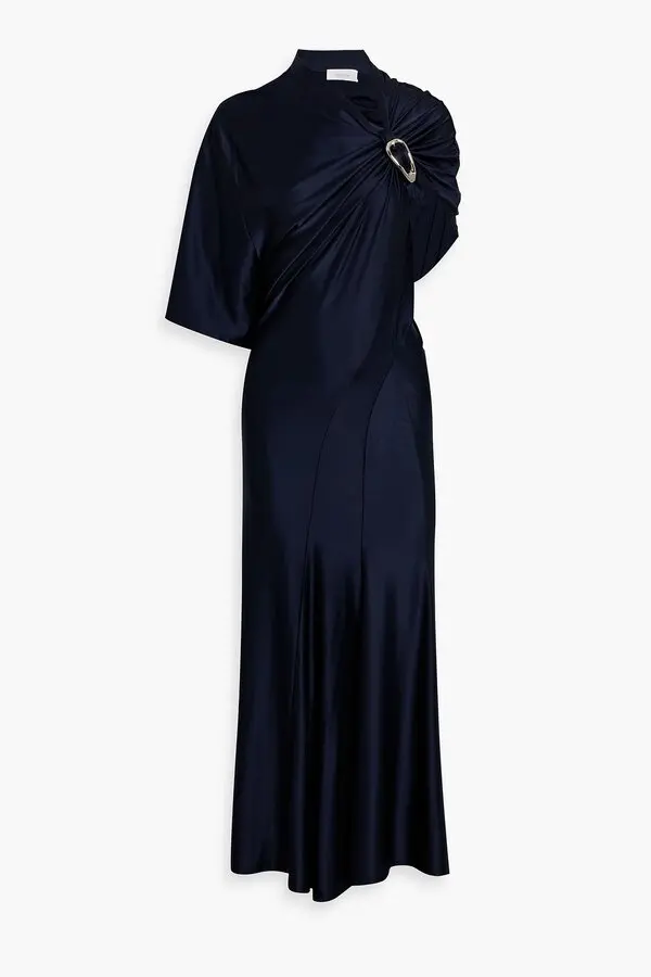 Rabanne Asymmetric Embellished Satin-jersey Maxi Dress