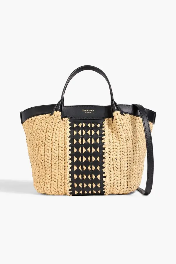 SERAPIAN Milano Secret Leathertrimmed Raffia Tote