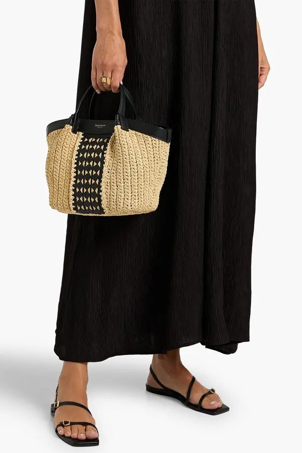 SERAPIAN Milano Secret Leathertrimmed Raffia Tote