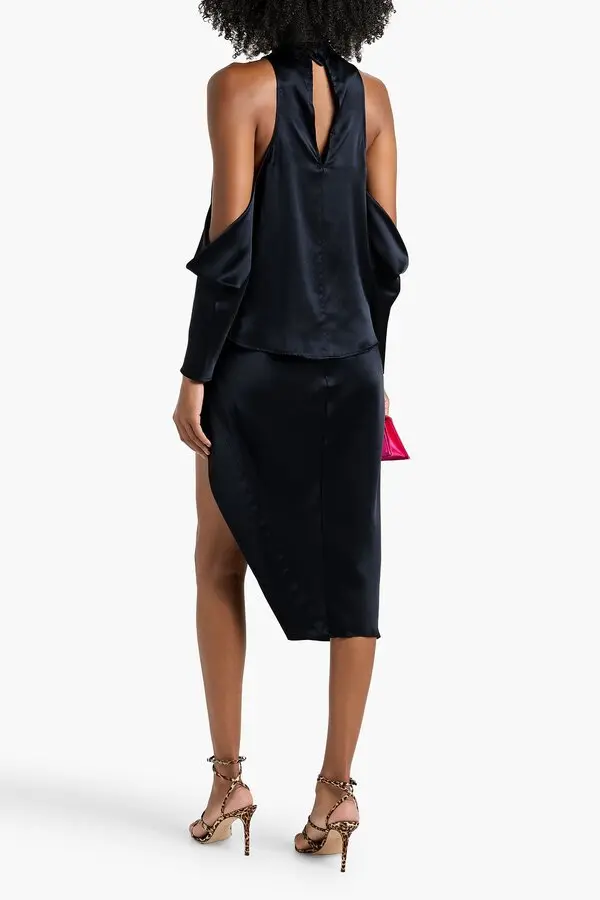 Michelle Mason Silk-satin Wrap Effect Midi Skirt
