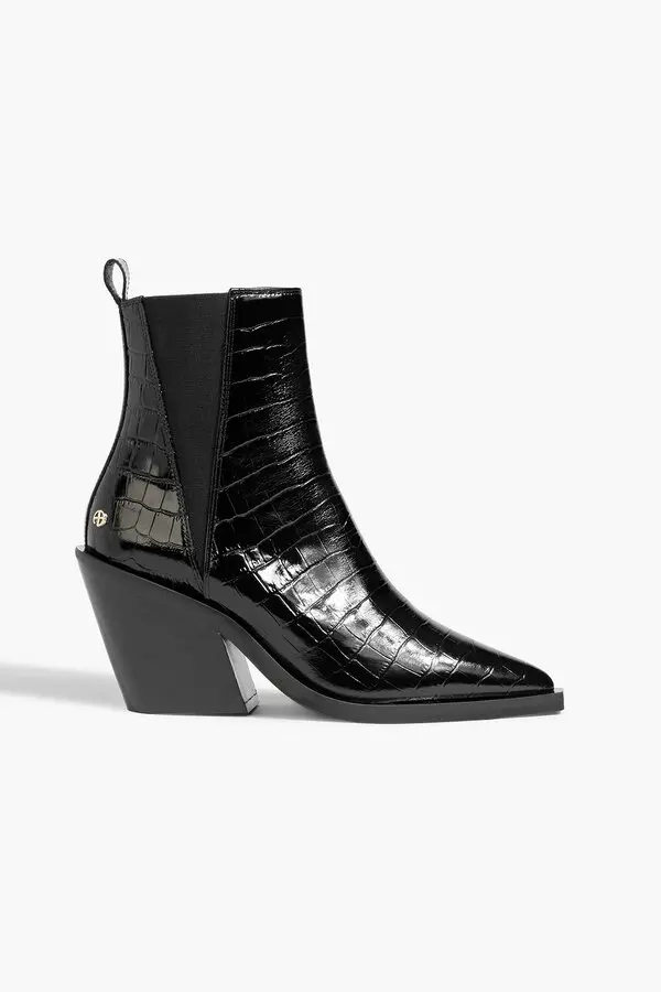 ANINE BING Bekah Croceffect Leather Ankle Boots - Black