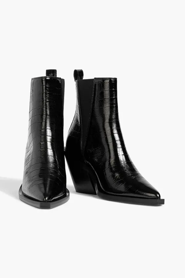 ANINE BING Bekah Croceffect Leather Ankle Boots