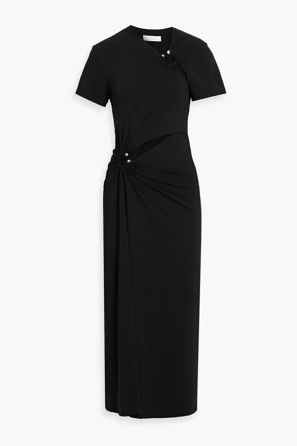 Rabanne Cutout Embellished Cottonblend Jersey Midi Dress