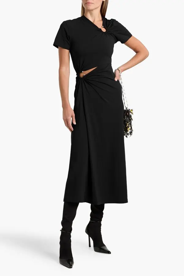 Rabanne Cutout Embellished Cottonblend Jersey Midi Dress