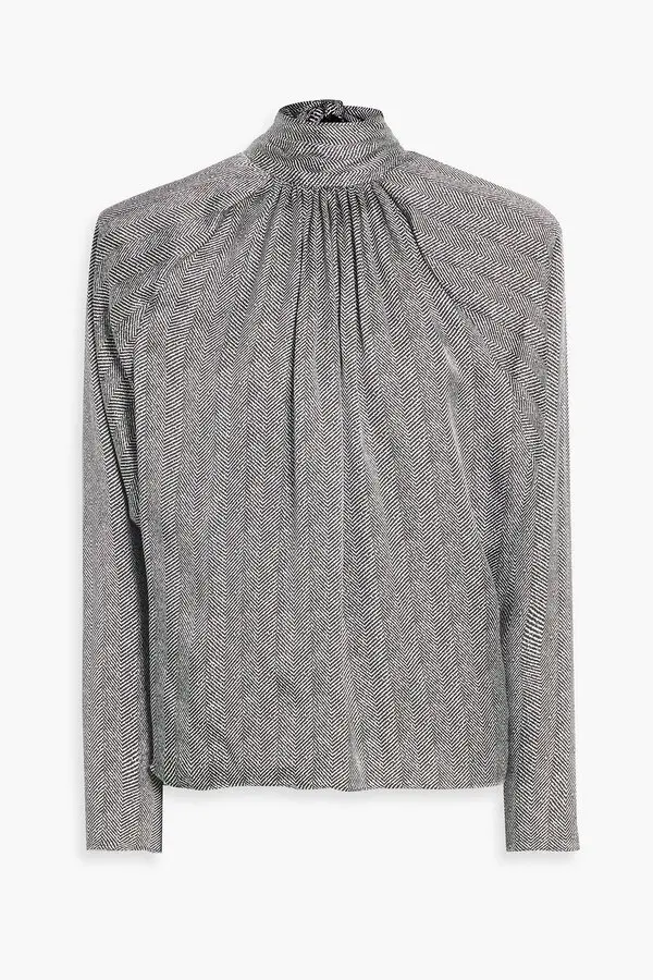 ANINE BING Rachel Herringbone Silkblend Satin Blouse - Black