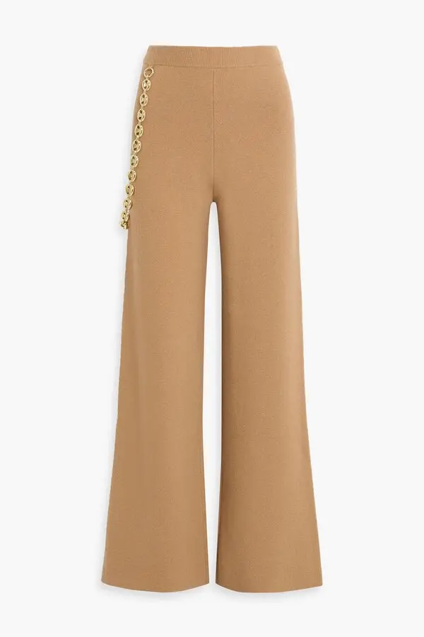 Rabanne Chainembellished Merino Woolblend Wideleg Pants - Sand