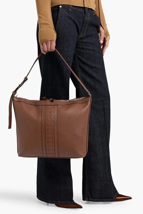SERAPIAN Mosaico Pebbled Leather Shoulder Bag - Brown
