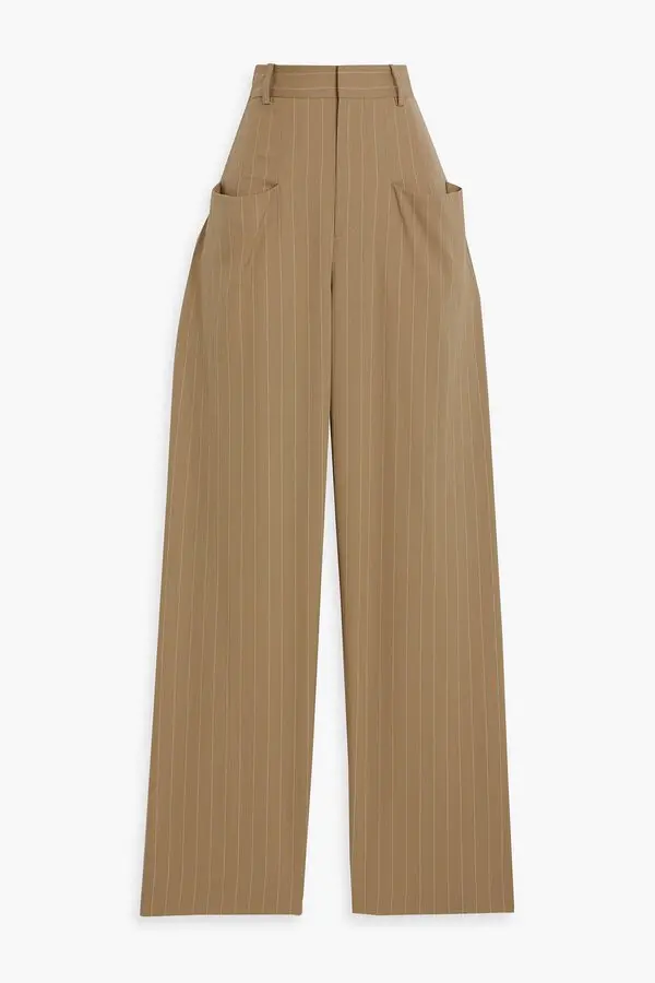 Victoria Beckham Striped Wooltwill Straightleg Pants - Sand
