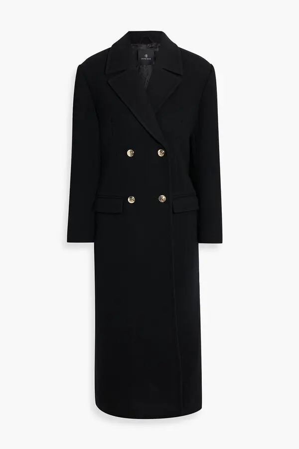 ANINE BING Raleigh Doublebreasted Herringbone Woolblend Twill Coat - Black