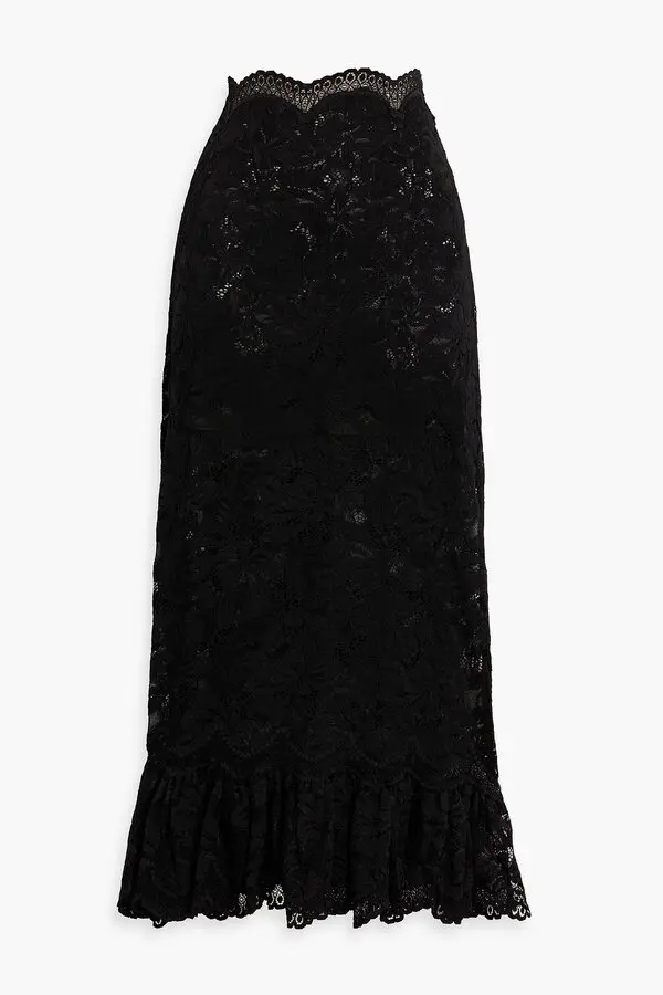 Rabanne Ruffled Lace Midi Skirt - Black