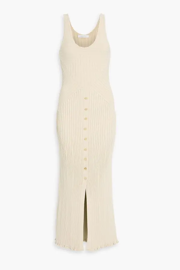 Rabanne Ribbed Knit Midi Dress With Button Embellishments
