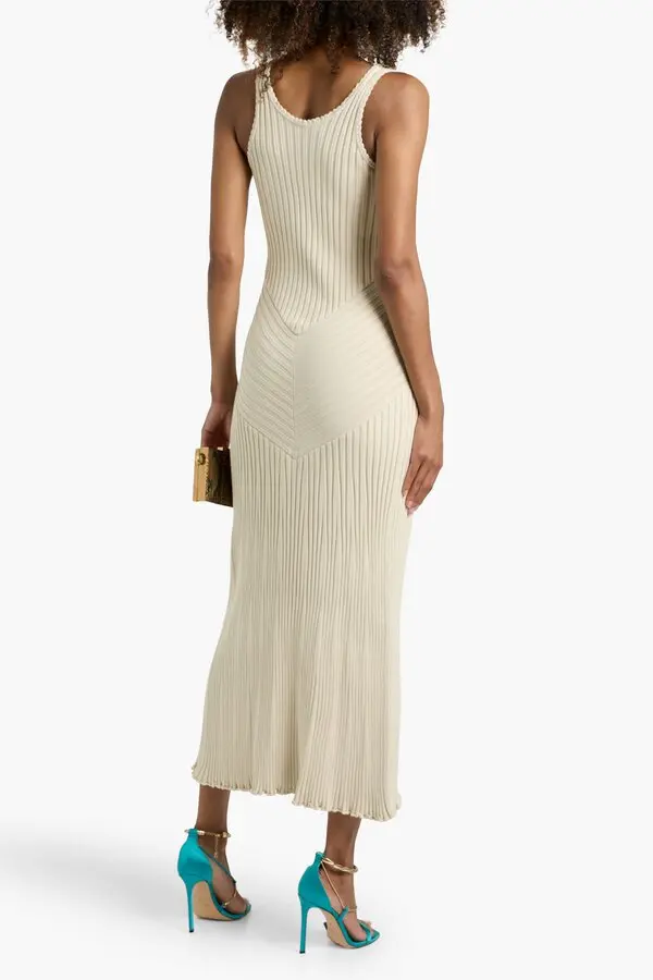 Rabanne Ribbed Knit Midi Dress With Button Embellishments