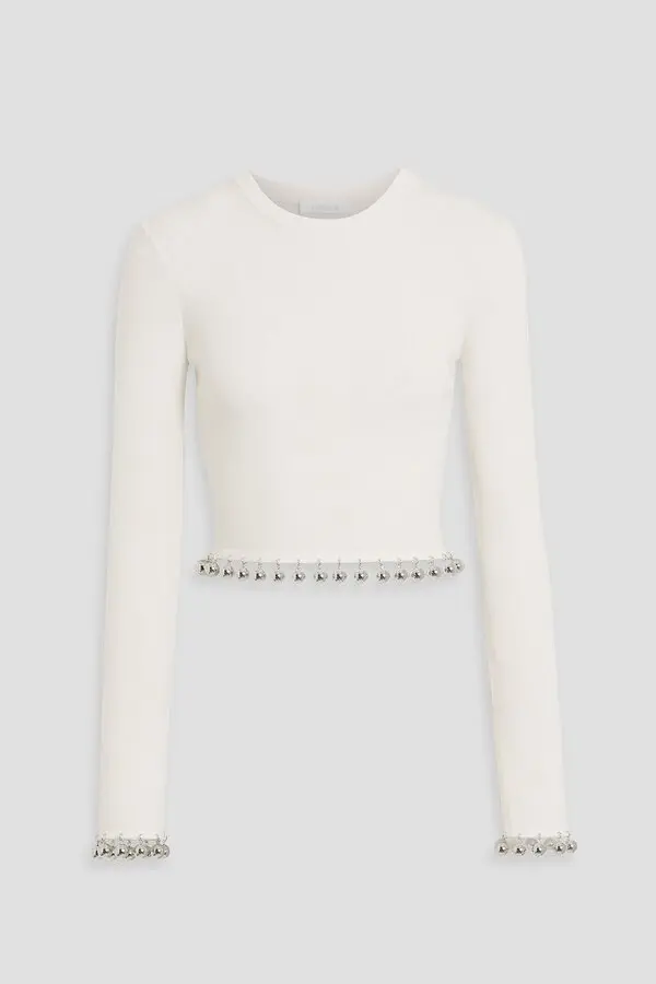 Rabanne Cropped Beadembellished Wool Sweater - Ivory
