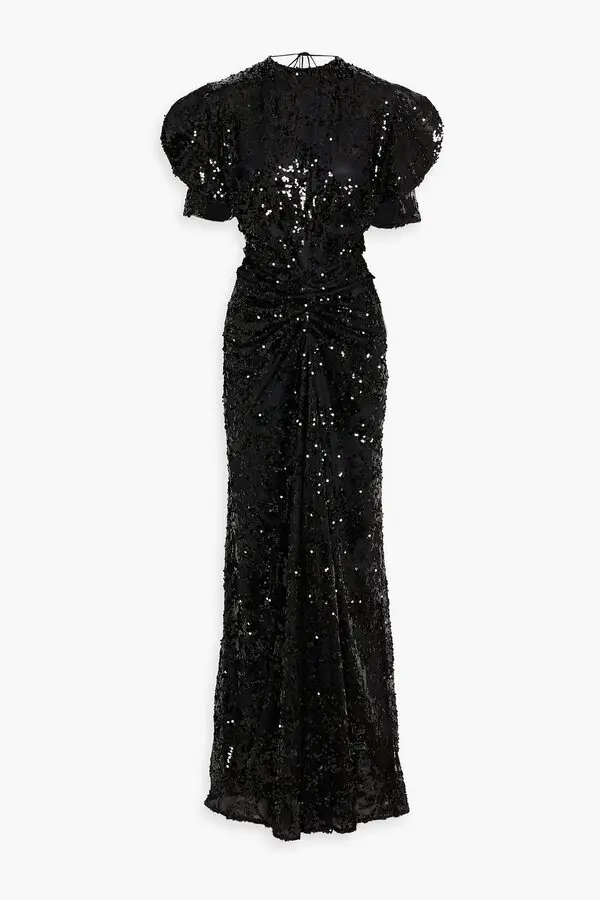 Victoria Beckham Sequined Lace Gown - Black