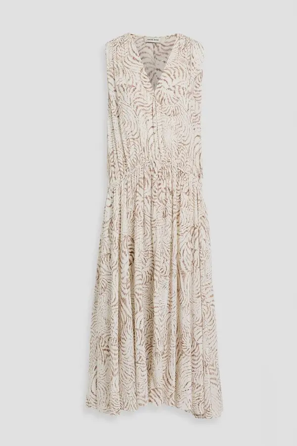 ANINE BING Mia Printed Cotton-blend Poplin Maxi Dress - Off-white