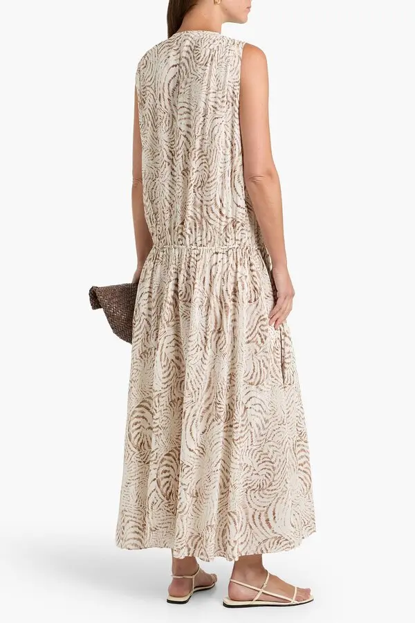 ANINE BING Mia Printed Cotton-blend Poplin Maxi Dress