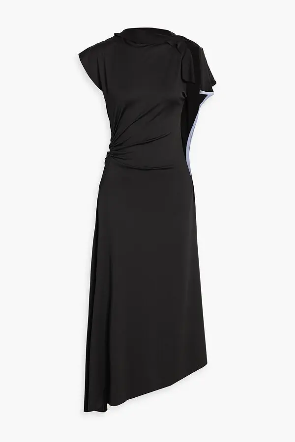 Victoria Beckham Asymmetric Gathered Jersey Midi Dress - Black