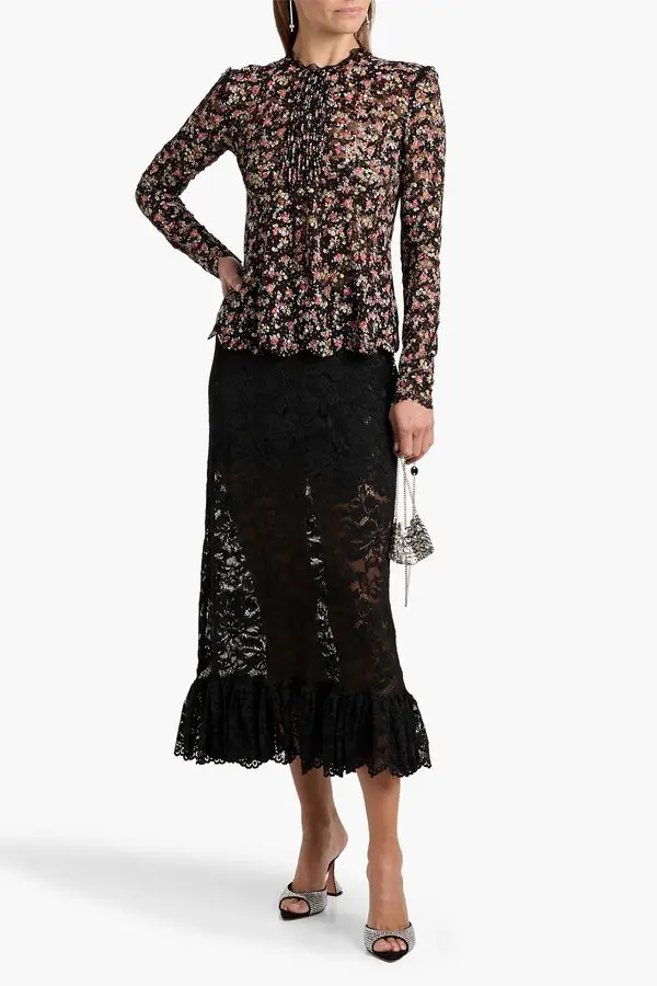Rabanne Pintucked Floralprint Lace Top