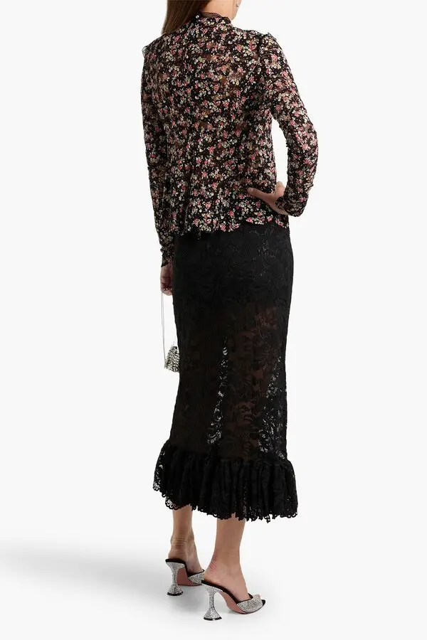 Rabanne Pintucked Floralprint Lace Top
