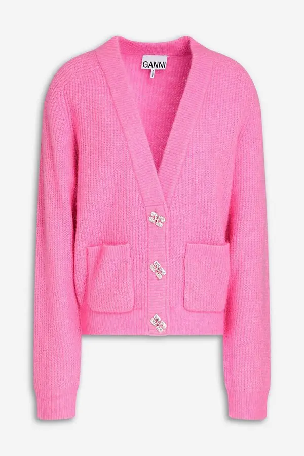 GANNI Ribbedknit Cardigan - Bubblegum