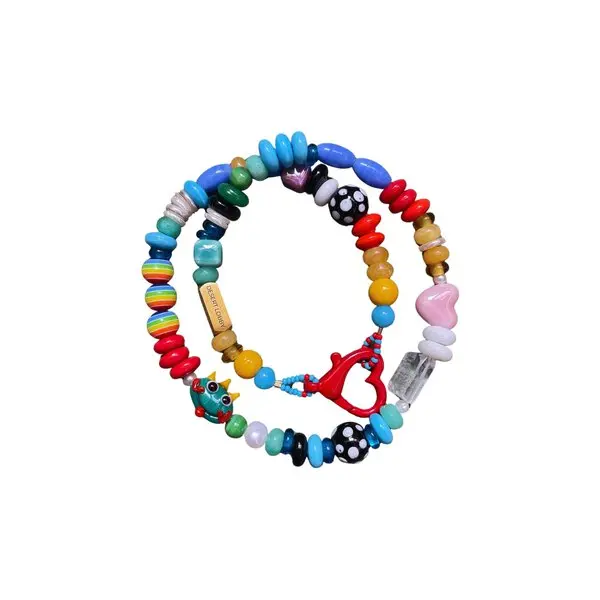 DESERT LOBBY Beaded Glass And Pearl Necklace With Heart Clasp - Red/green