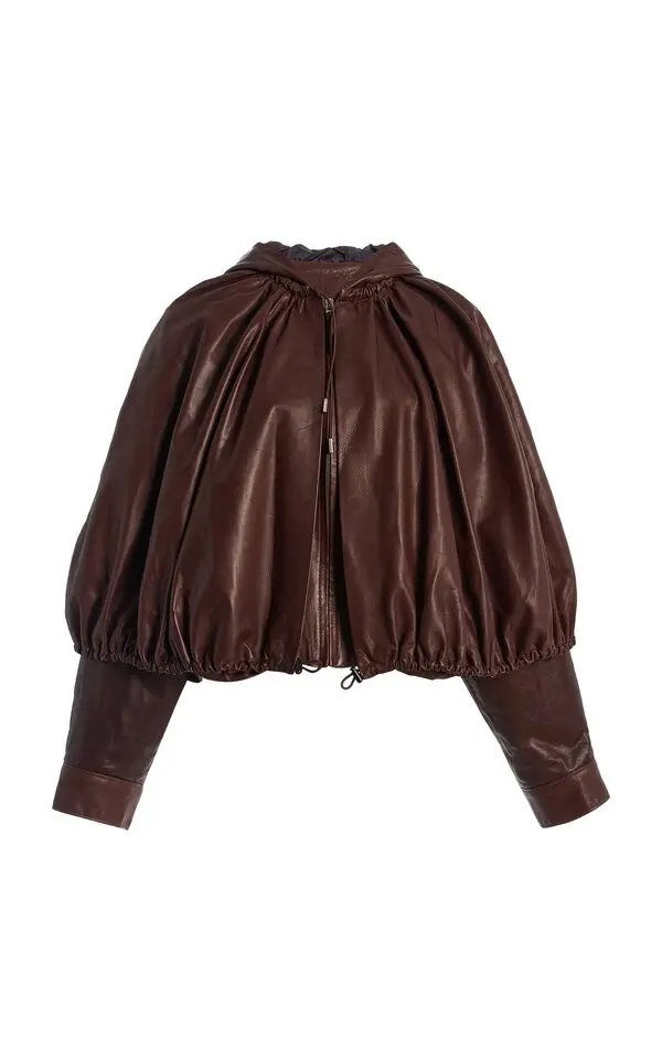 Sea Thompson Hooded Leather Cape Jacket - Brown
