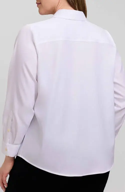 Foxcroft Hampton Floral Embroidered Cotton Blend Button-up Shirt