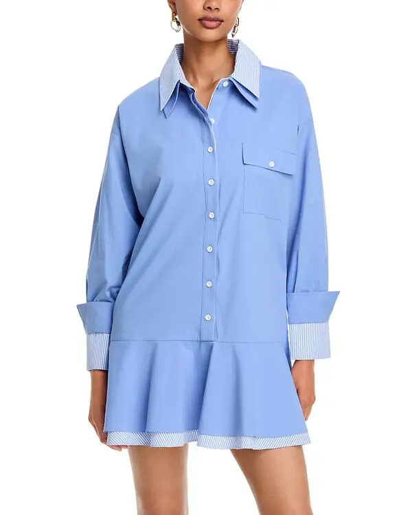 Aqua Double Layer Mini Shirt Dress - Blue Strpe