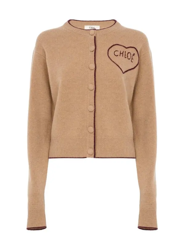 Chloé Contrast-edge Wool Crewneck Sweater With Fabric-covered Buttons