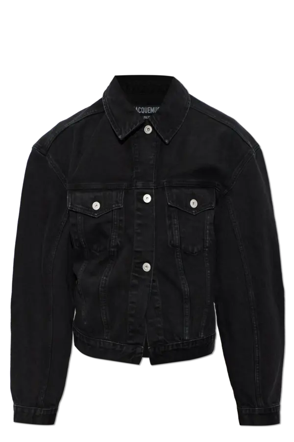 Jacquemus Cotton Denim Oversized Jacket With Belted Waist - Black