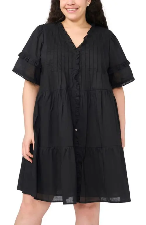 CECE DUPRAZ Pintuck Tiered Cotton Dress