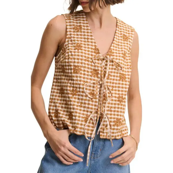 NOBODY'S CHILD Tessa Embroidered Tie Front Vest