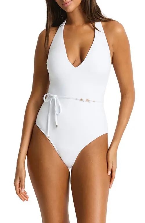 SEA LEVEL De Luxe V-neck Halter One-piece Swimsuit - White