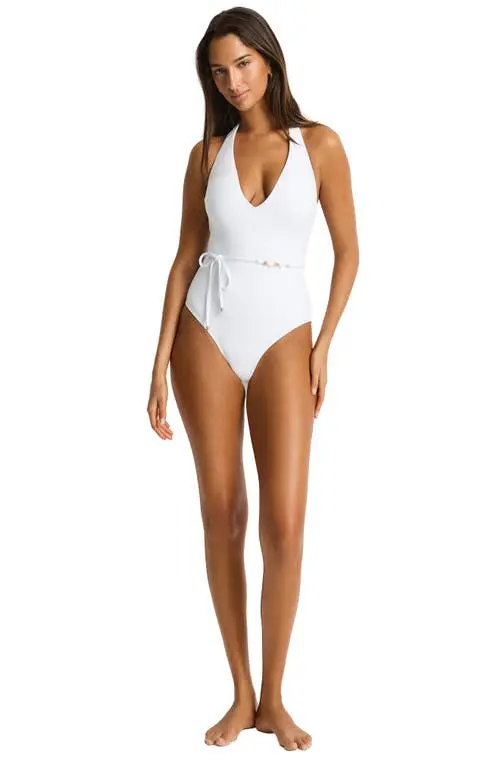 SEA LEVEL De Luxe V-neck Halter One-piece Swimsuit - White