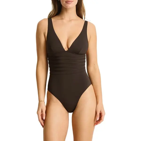 SEA LEVEL De Luxe Plunge Longline One-piece Swimsuit - Espresso