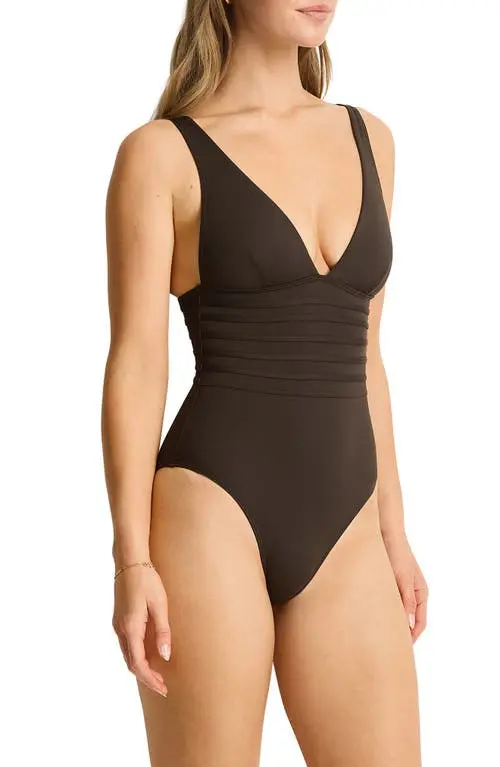 SEA LEVEL De Luxe Plunge Longline One-piece Swimsuit - Espresso