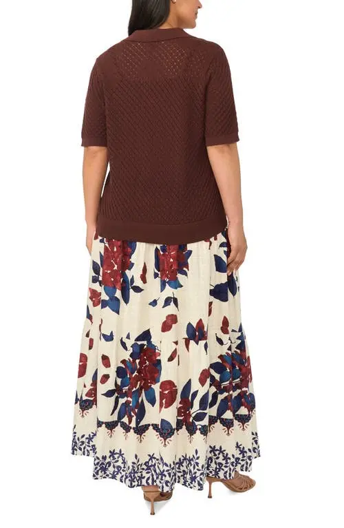 Halogen Pointelle Knit Polo Sweater