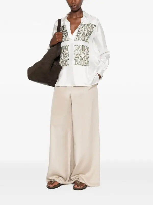 Max Mara Logo Print Silk Shirt - Green