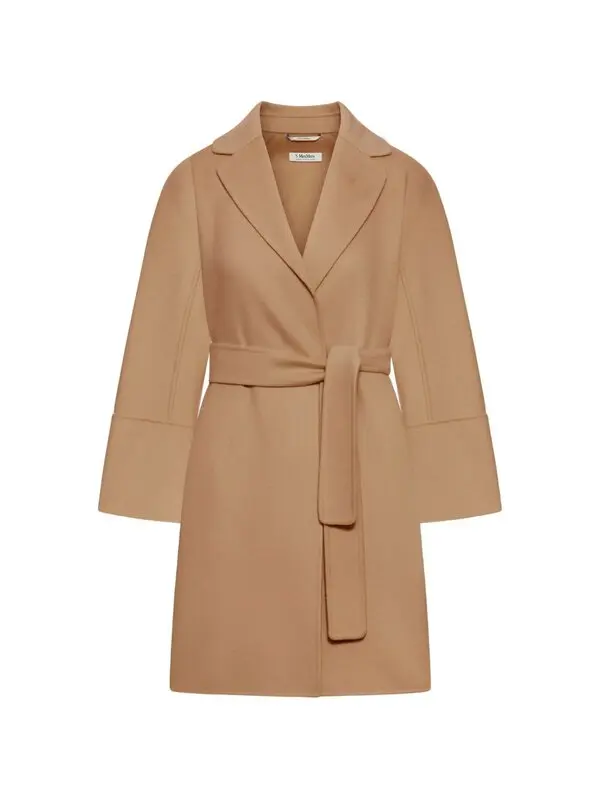 Max Mara Wool Long Coat With Belted Cuffs - Beige
